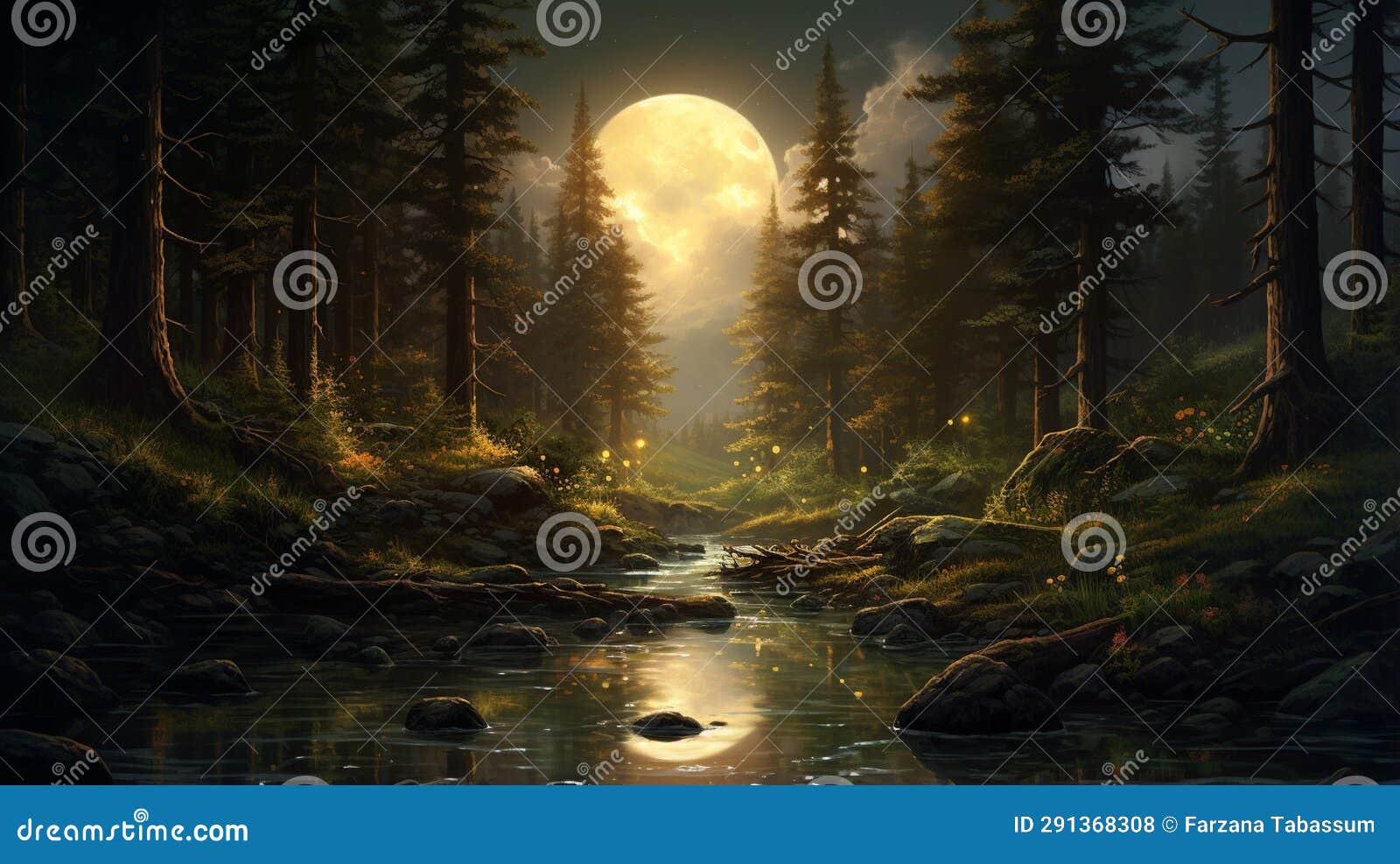 A Tranquil Forest Clearing Illuminated by the Soft Glow of the Moon HD ...