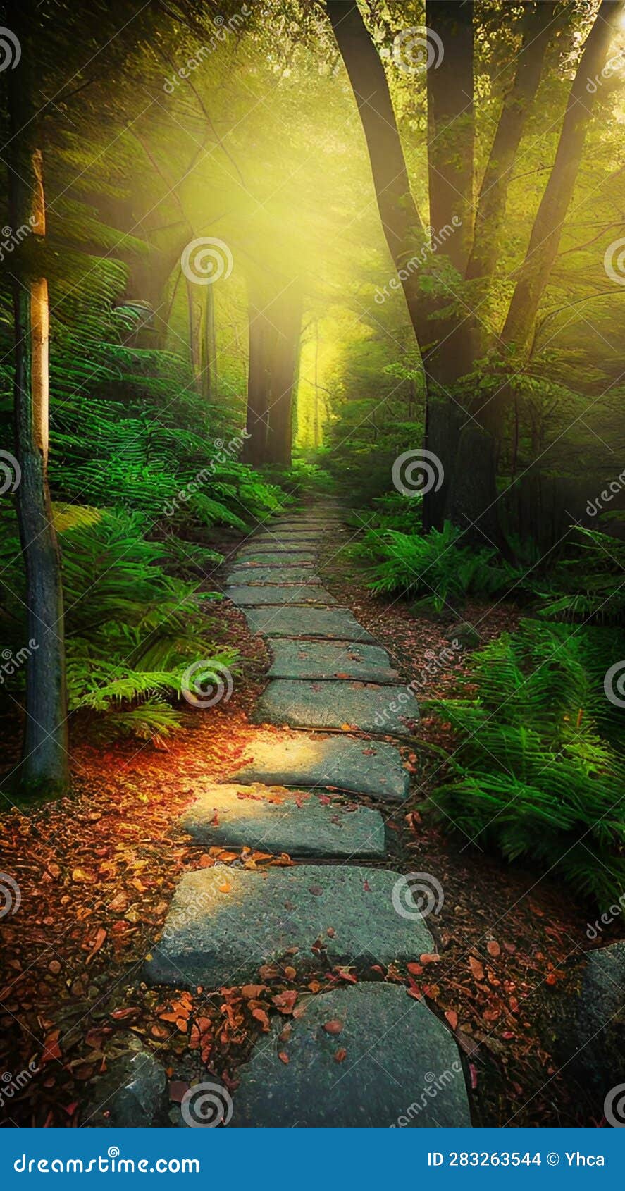Tranquil Forest Pathway at Sunset Illustration Artificial Intelligence ...