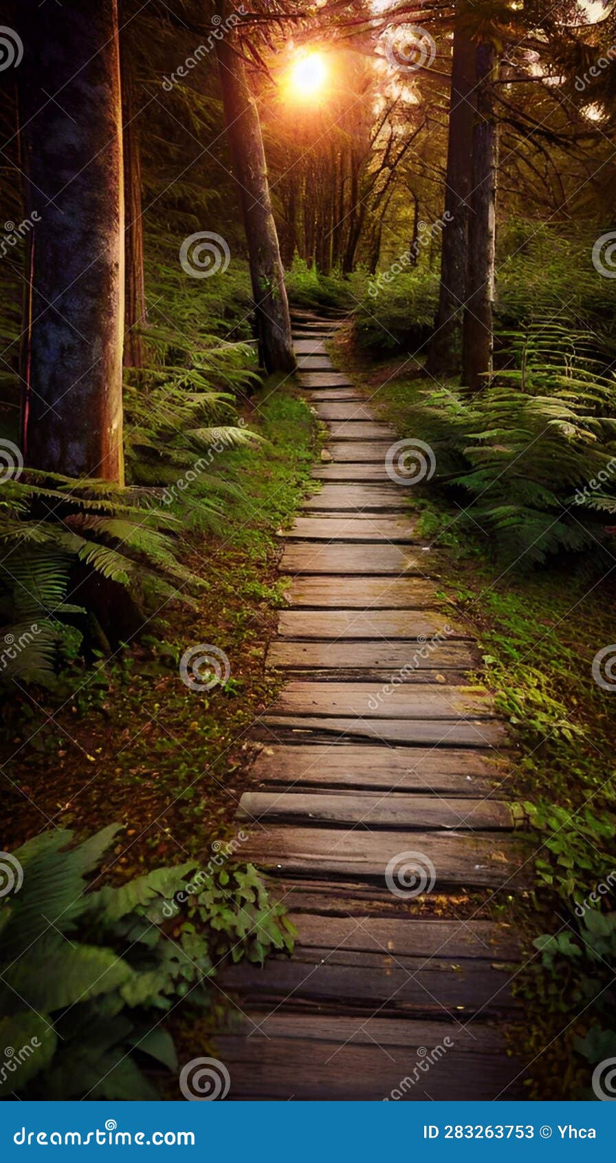 Tranquil Forest Pathway at Sunset Illustration Artificial Intelligence ...