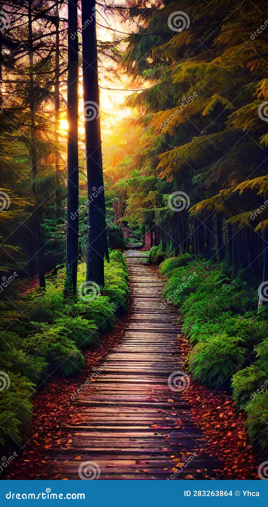 Tranquil Forest Pathway at Sunset Illustration Artificial Intelligence ...