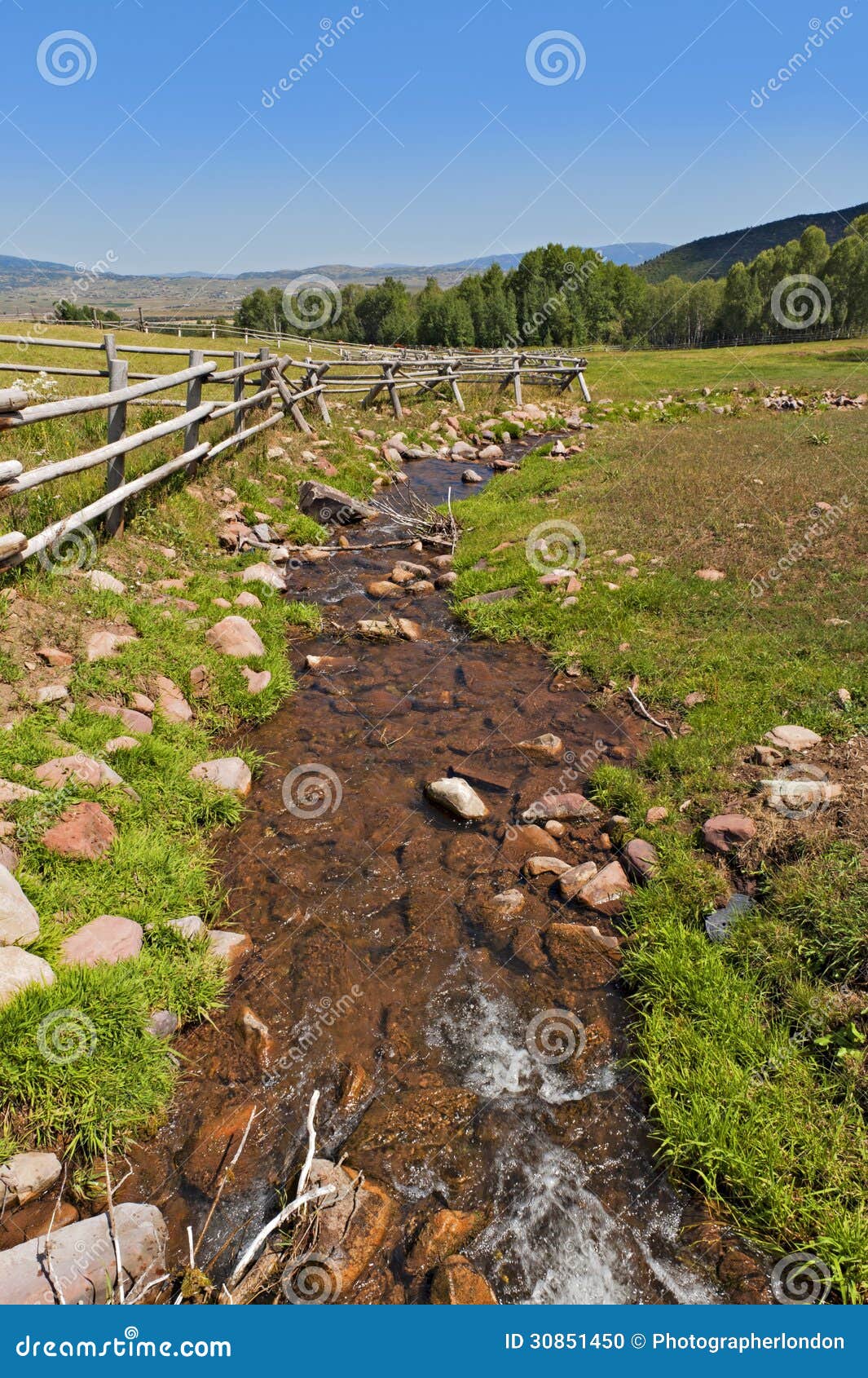 A Tranquil Green Country Scene with a Small Running Stream Stock Photo ...