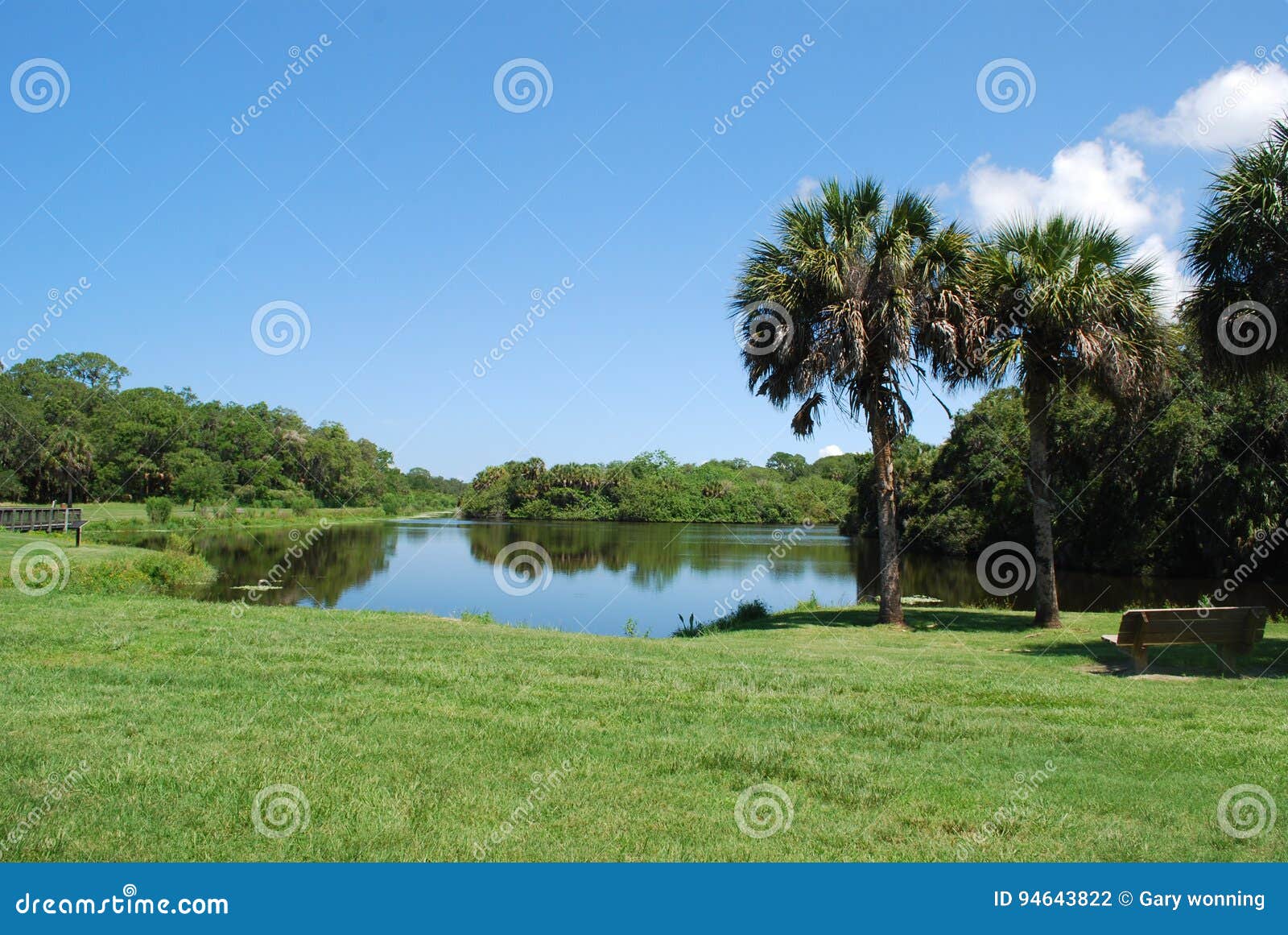 A Tranquil Lake Setting Under a Blue Sky Stock Photo - Image of setting ...