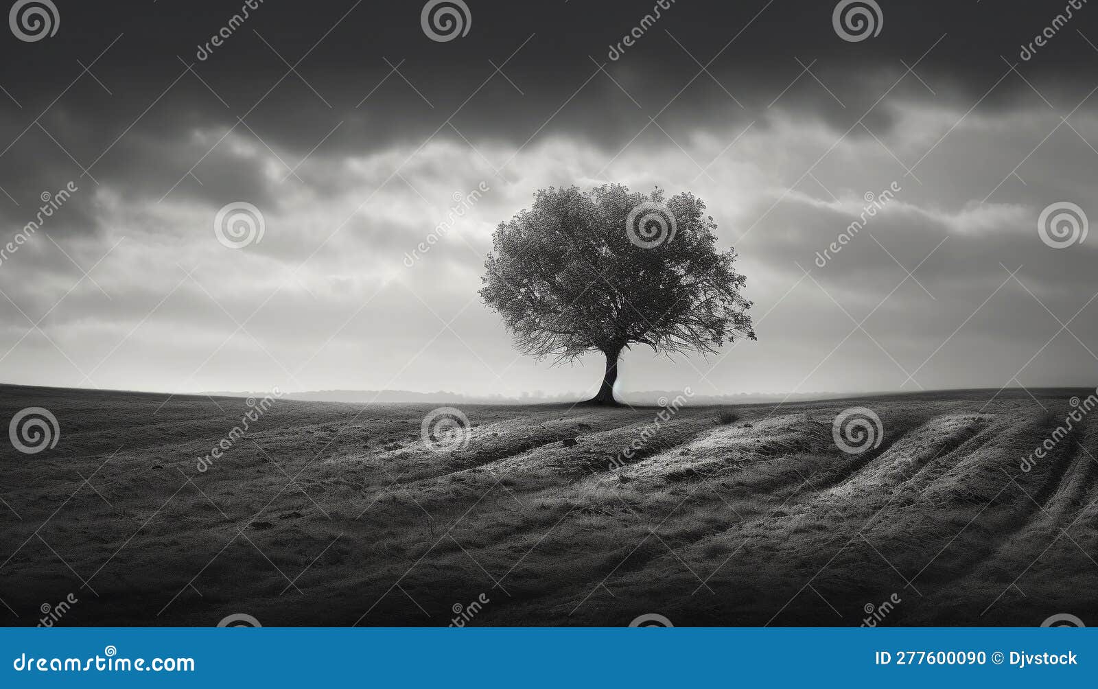 Tranquil Meadow, Lone Tree, Beauty in Nature Generated by AI Stock ...
