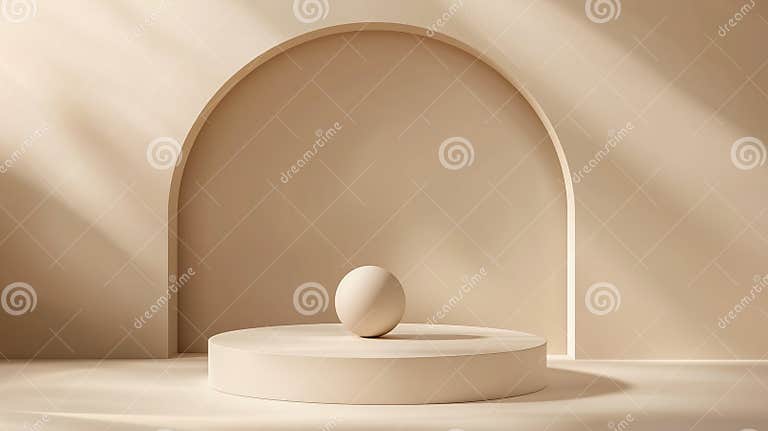 Minimalist Design Featuring a Beige Sphere on a Circular Pedestal in a ...