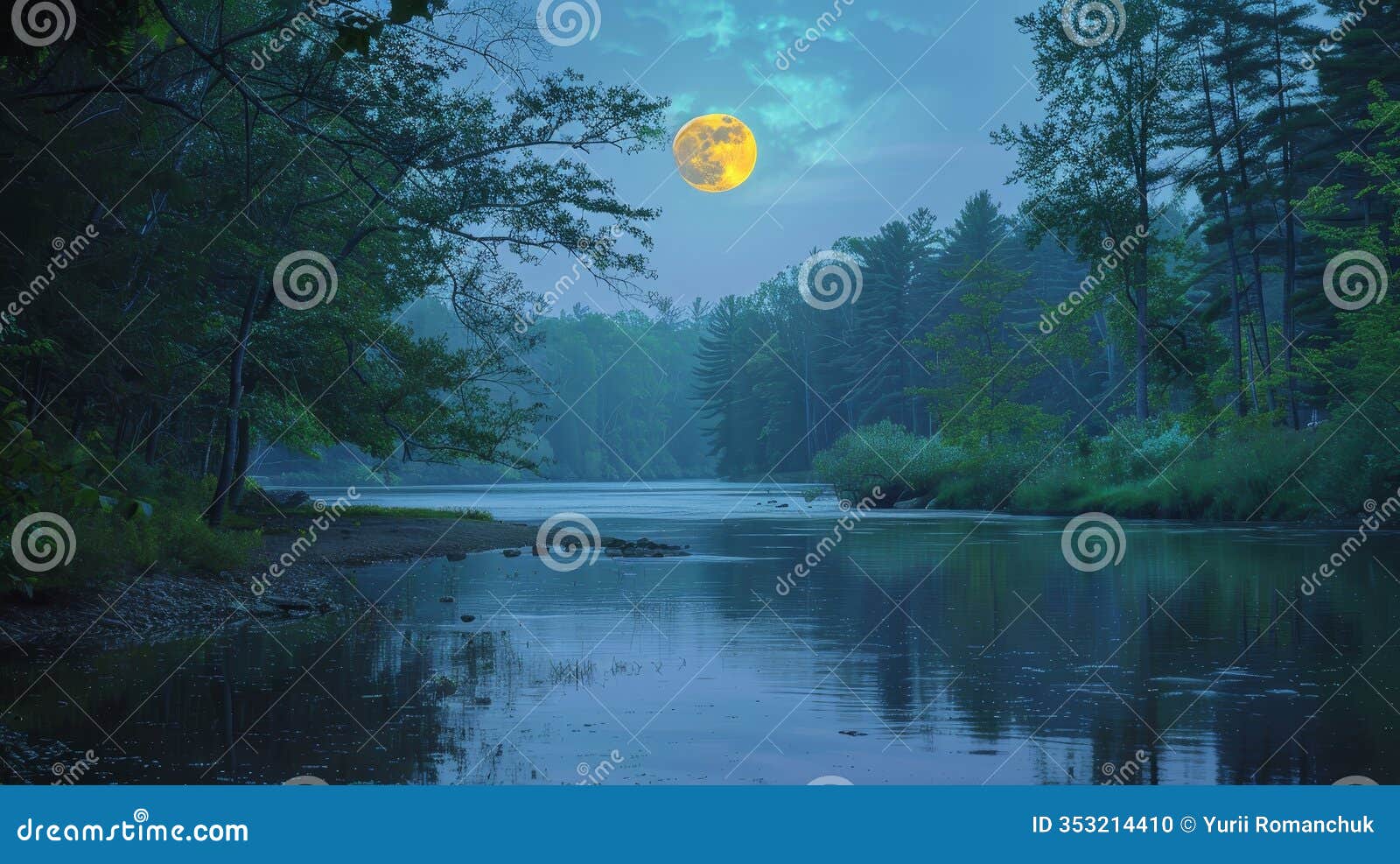 Tranquil Moonlit Lake Vector Simple 3d Smooth Cut Isolated Illustration ...