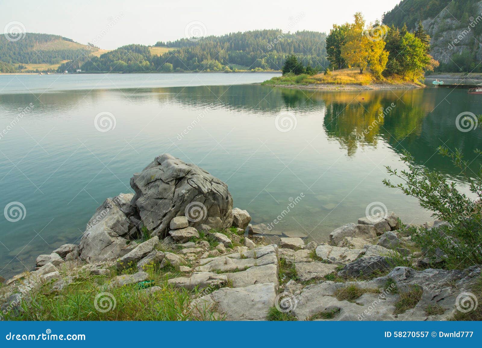 Tranquil Mountain Lake Scenery Stock Image - Image of mountain, island ...