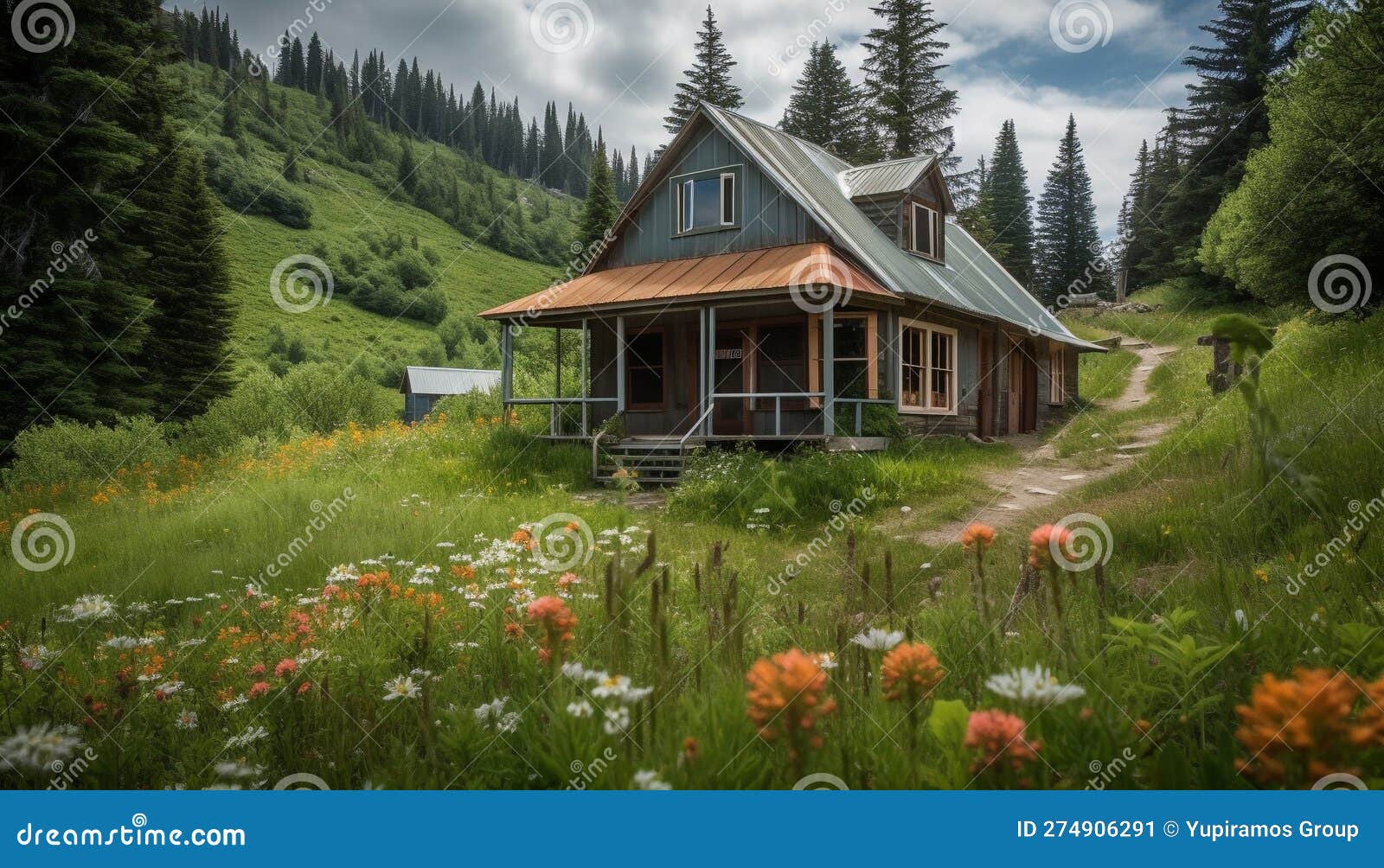 Tranquil Nature Beckons from Rustic Mountain Cabin Generated by AI ...