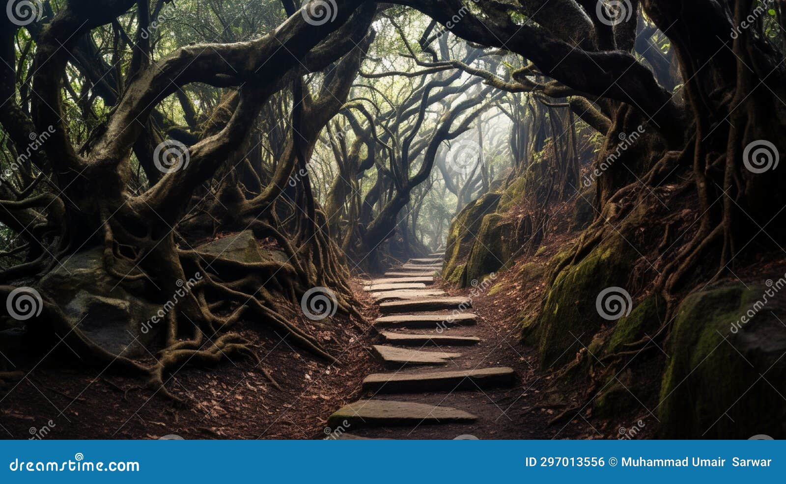 Tranquil Path through Lush Green Forest Generated by AI Tool Stock ...