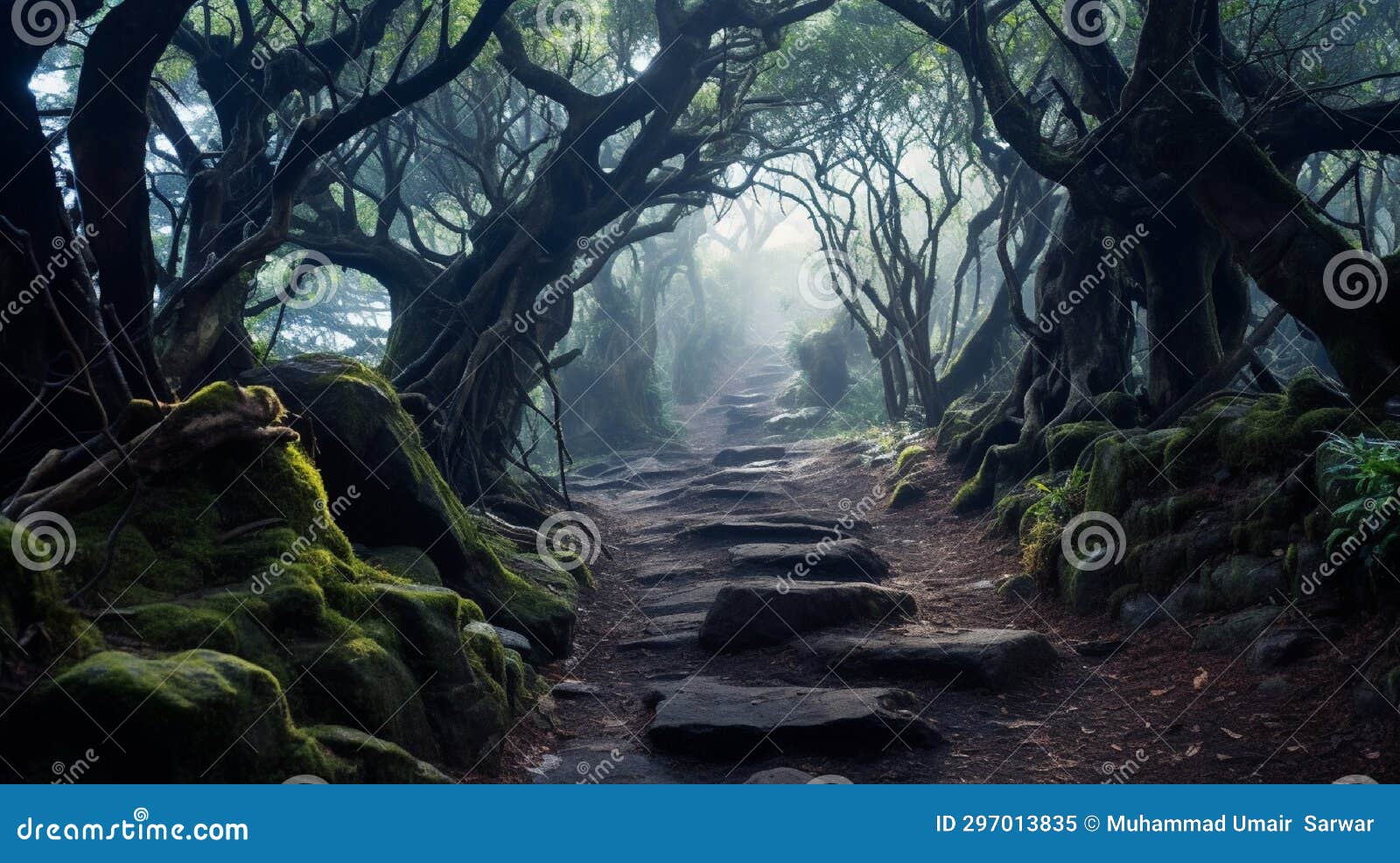 Tranquil Path through Lush Green Forest Generated by AI Tool Stock ...
