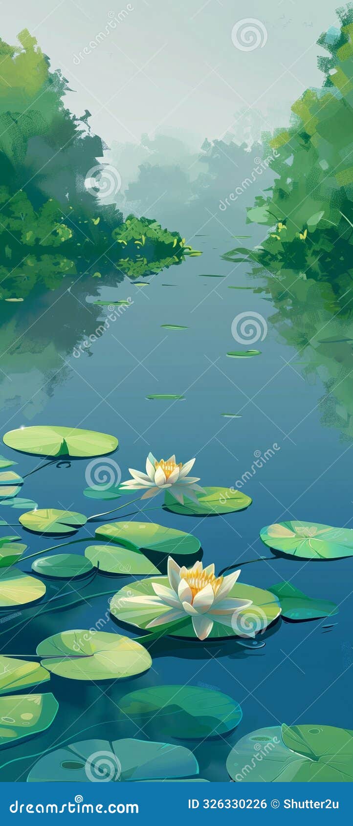 A Tranquil Pond with Lily Pads Offering a Simple and Serene Summer ...