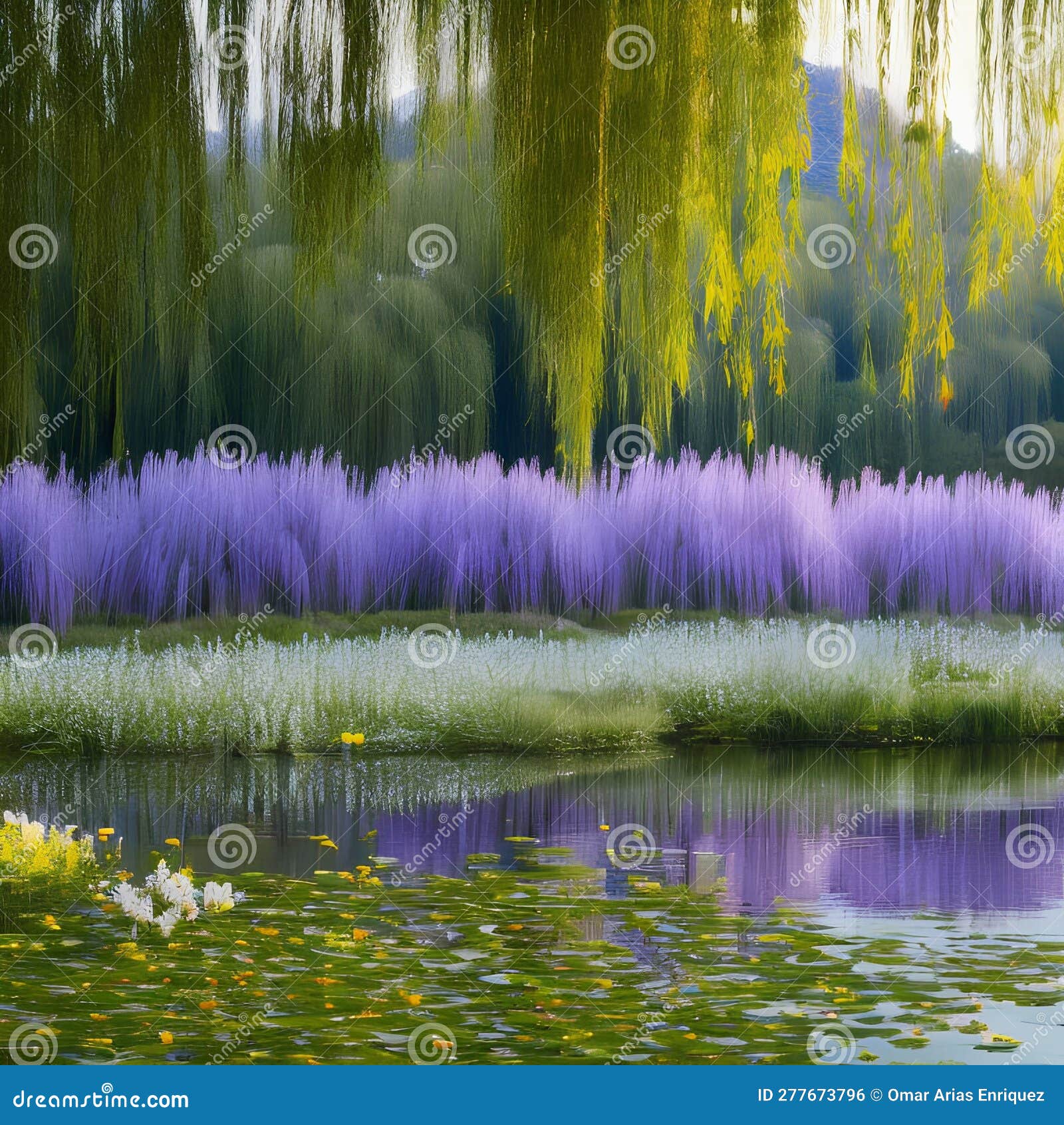 A Tranquil Pond Surrounded by Weeping Willows and Lily Pads1 ...