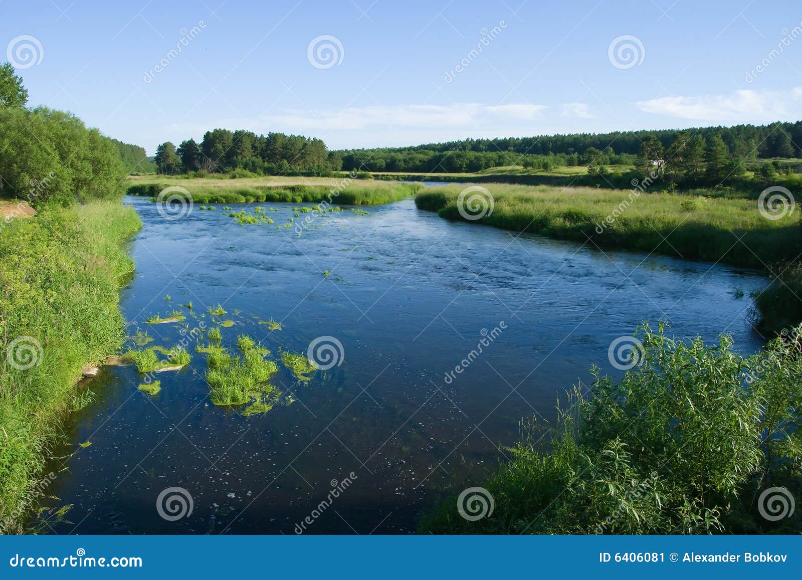 Tranquil River and the Meadows Stock Image - Image of foliage, pasture ...