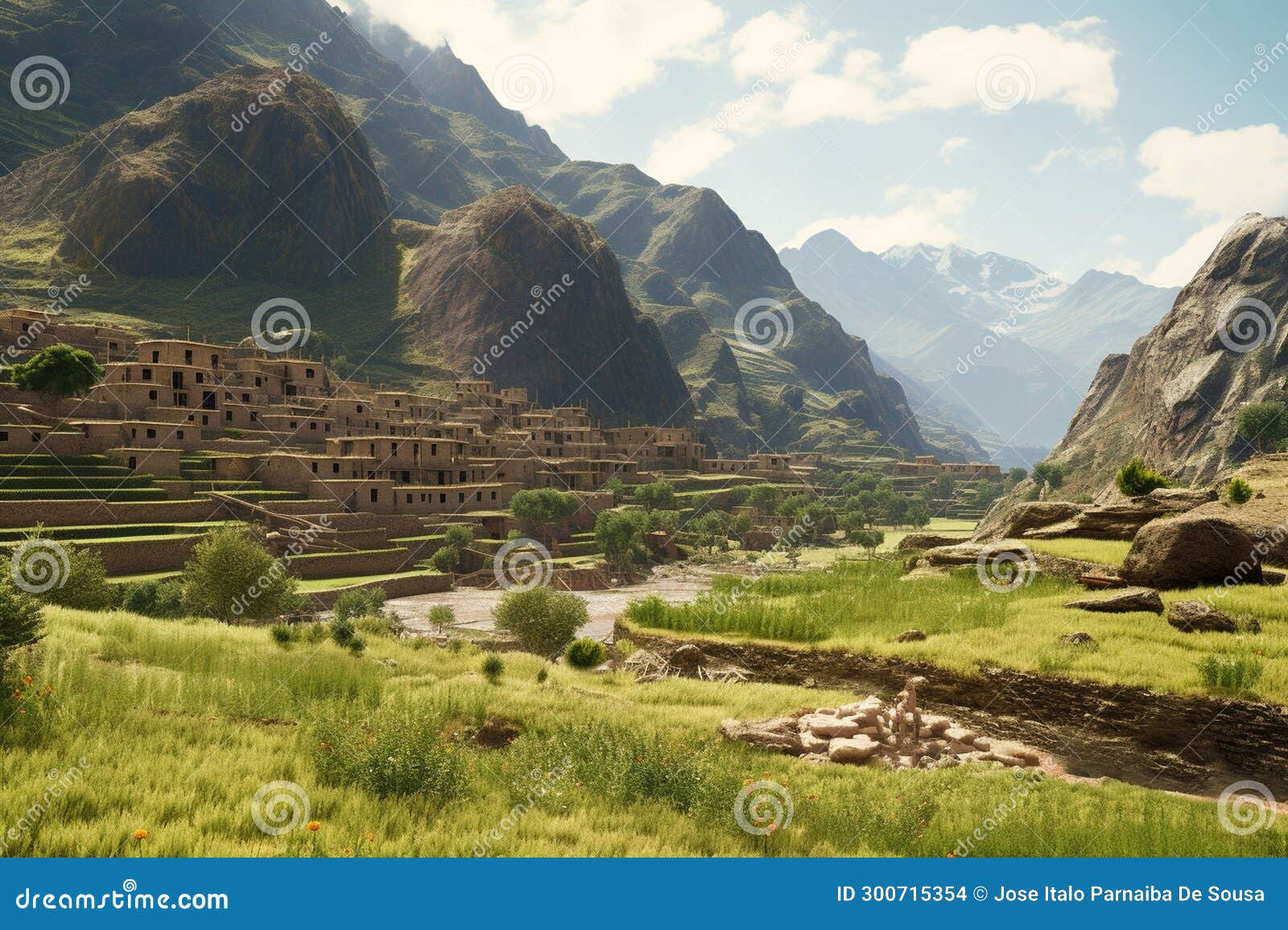 Tranquil Scene of the Ancient Inca City of Stock Illustration ...