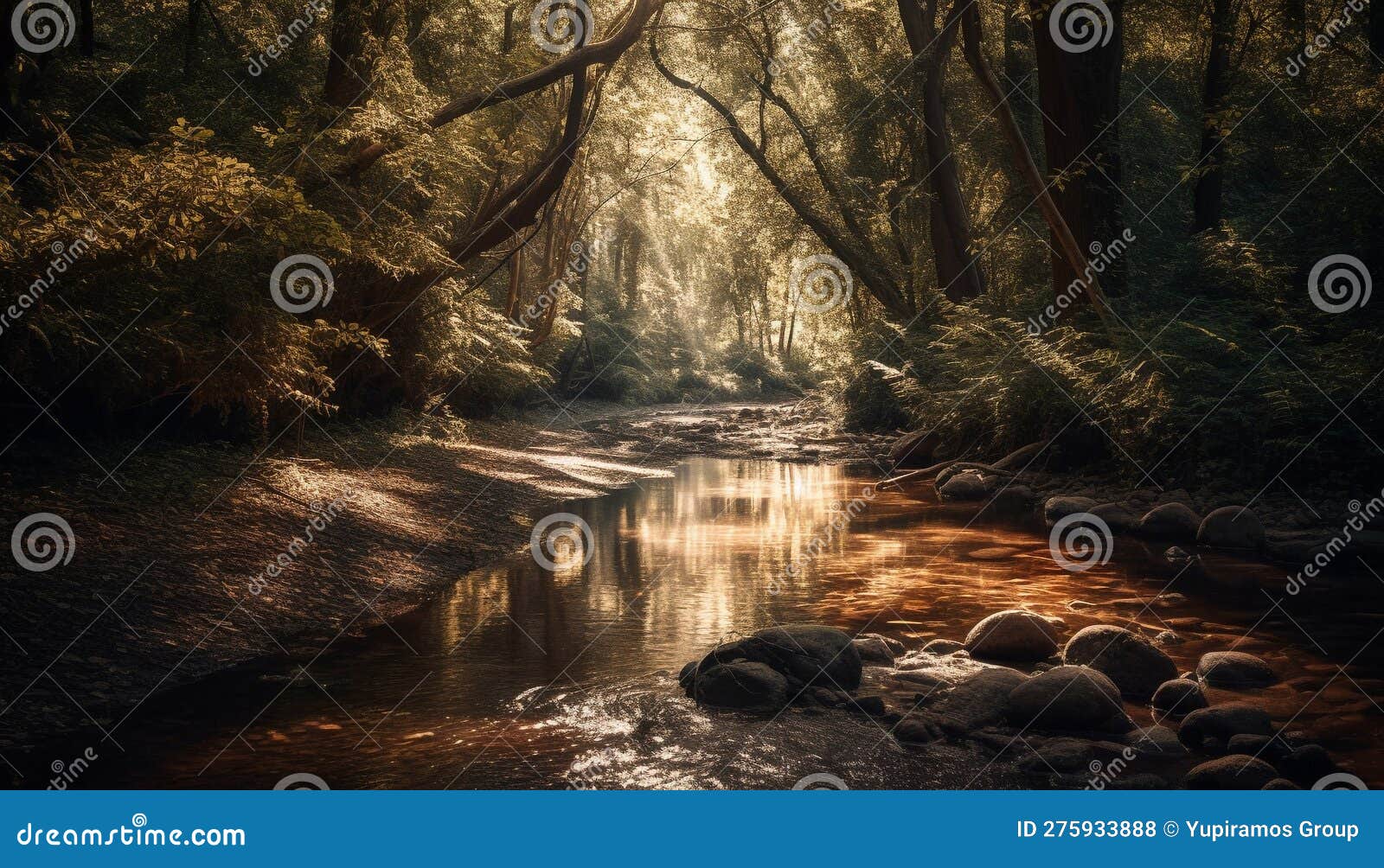 Tranquil Scene of Autumn Forest by Water Generated by AI Stock ...