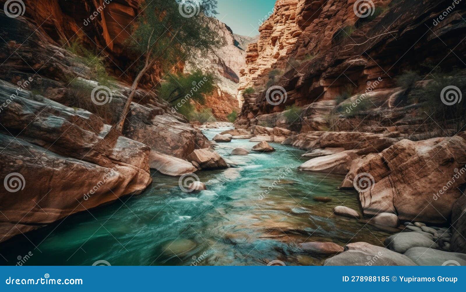 Tranquil Scene of Eroded Sandstone Cliff by Flowing Water Generated by ...