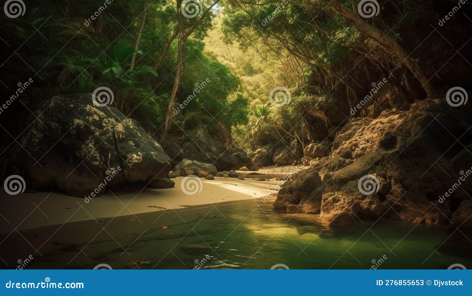 Tranquil Scene of Flowing Water in Forest Generated by AI Stock ...