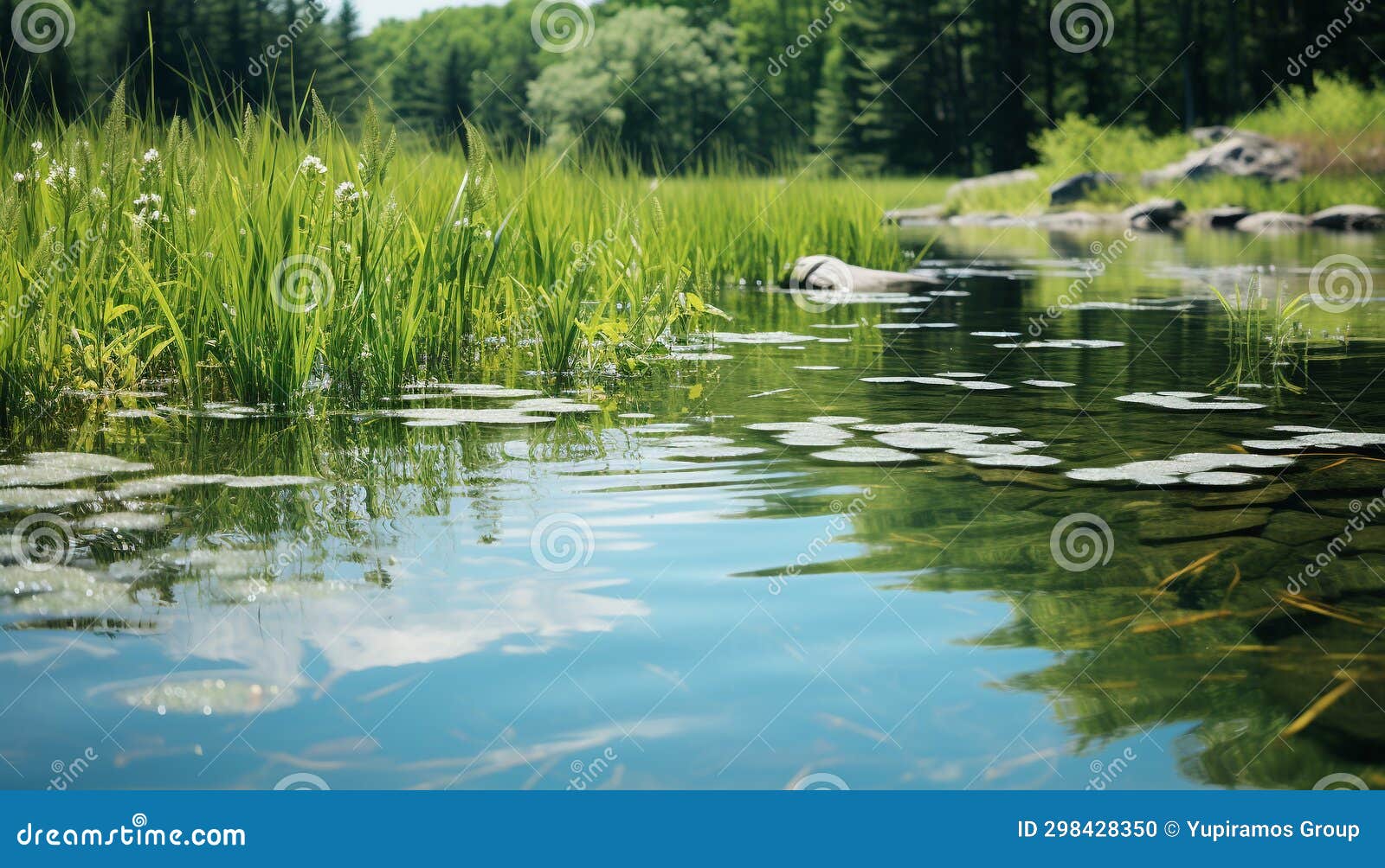 Tranquil Scene Green Forest Reflects in Peaceful Pond Water Generated ...