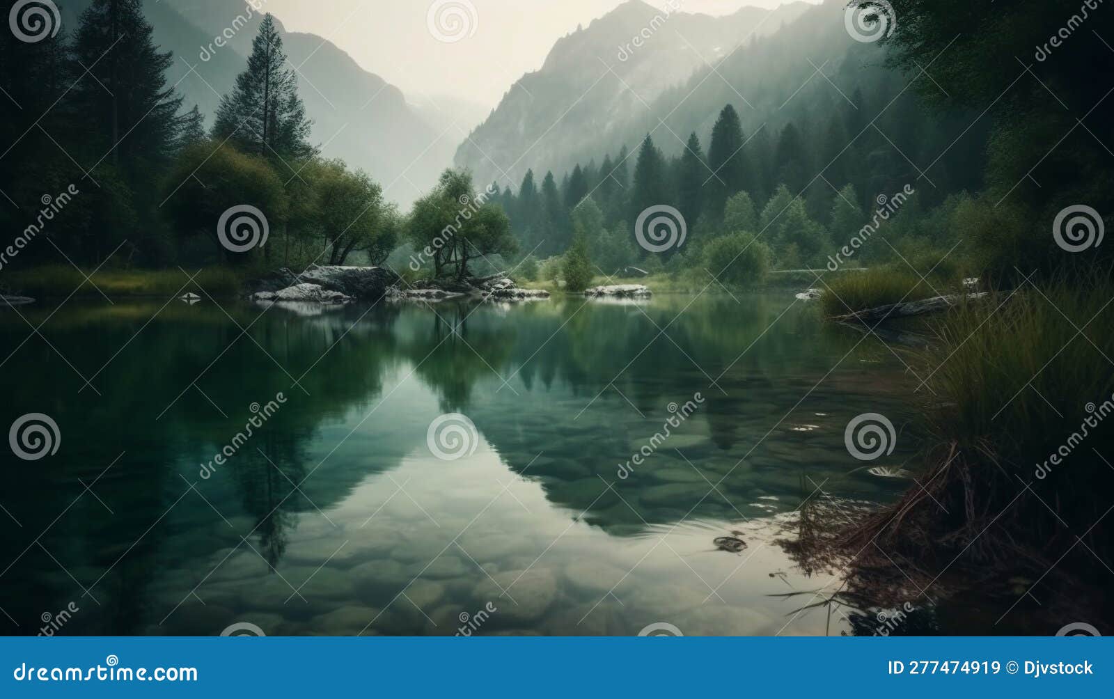 Tranquil Scene of Mountain Reflection in Water Generated by AI Stock ...