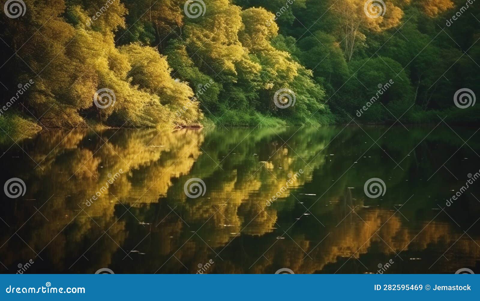 Tranquil Scene of a Multi Colored Autumn Forest Reflected in a Pond ...