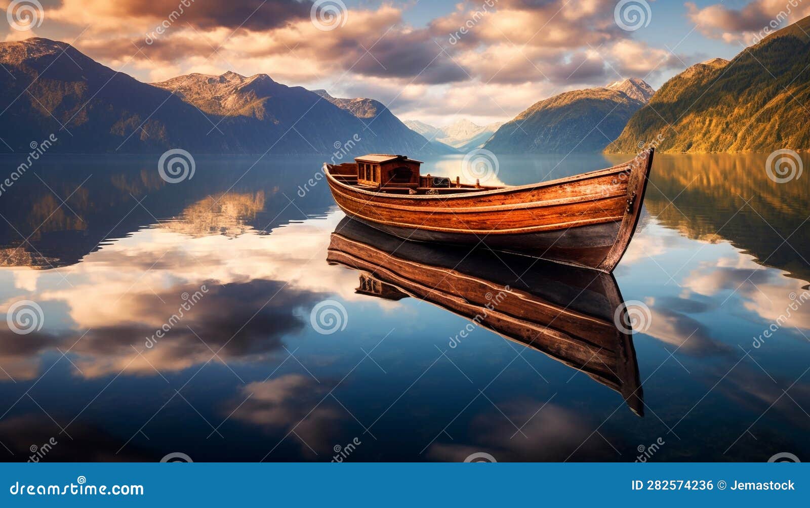 Tranquil Scene of Nautical Vessel on Reflection of Mountain Landscape ...