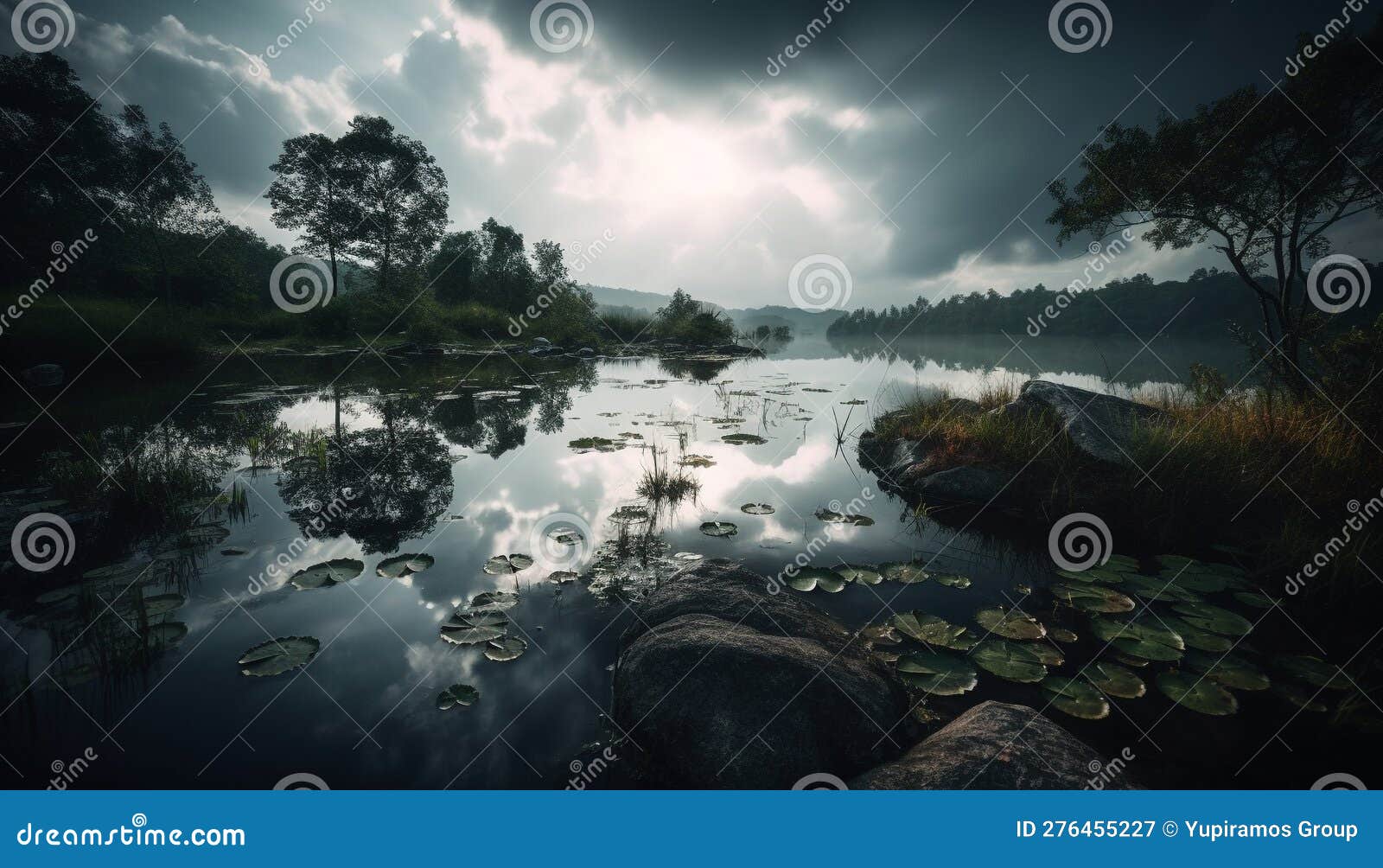 Tranquil Scene of Reflection, Tree, and Water Generated by AI Stock ...