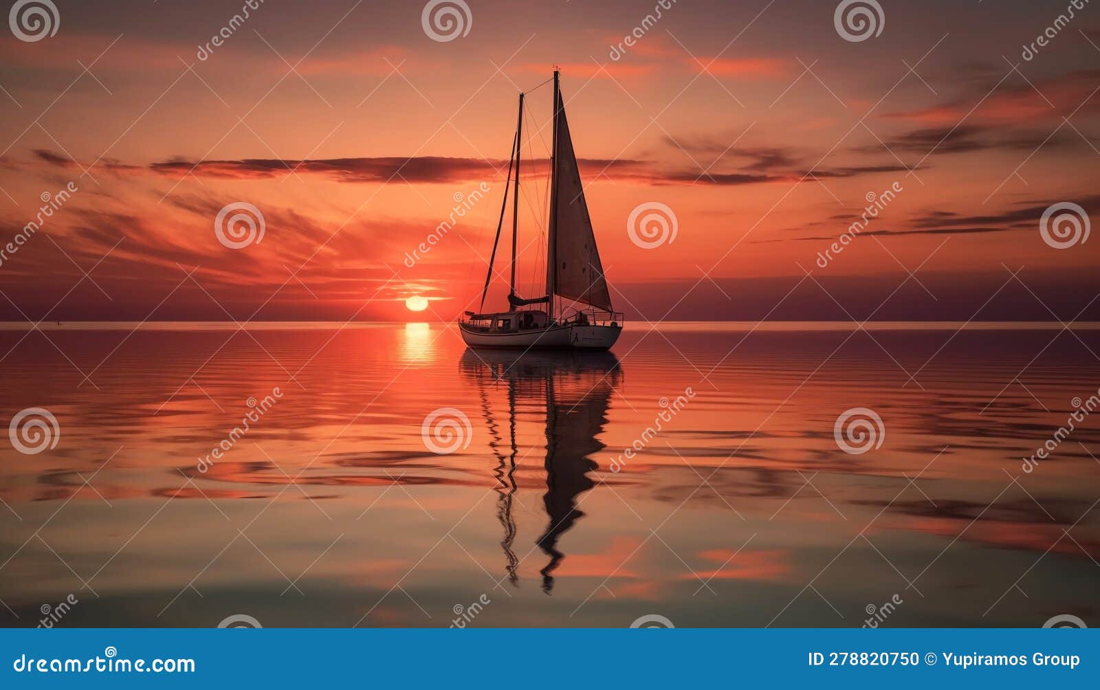 A Tranquil Scene of a Sailboat at Sunset on Water Generated by AI Stock ...