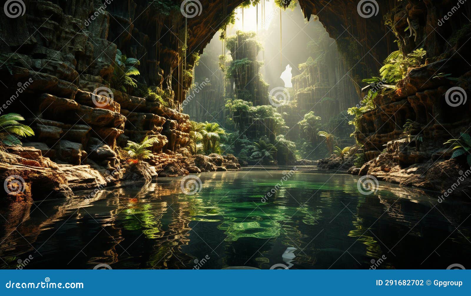 Tranquil Scene of a Tropical Rainforest, with Flowing Water Underground ...