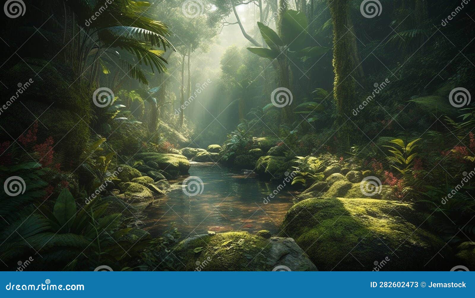 Tranquil Scene of a Tropical Rainforest with Multi Colored Foliage ...