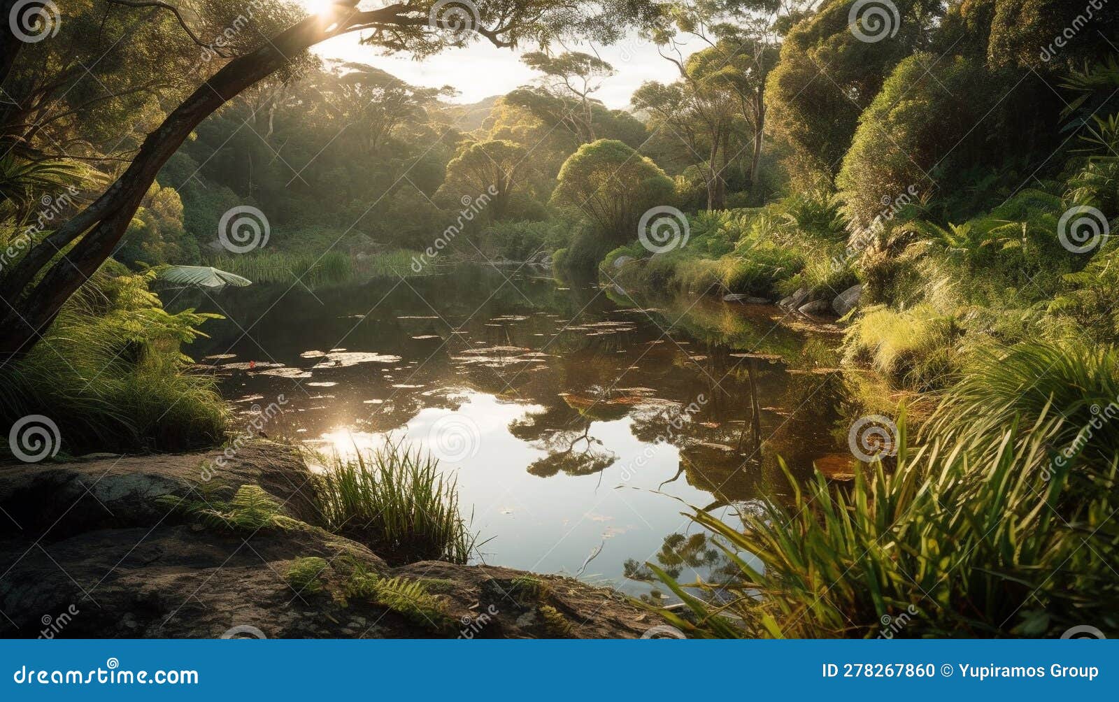 Tranquil Scene of a Tropical Rainforest Pond Generated by AI Stock ...
