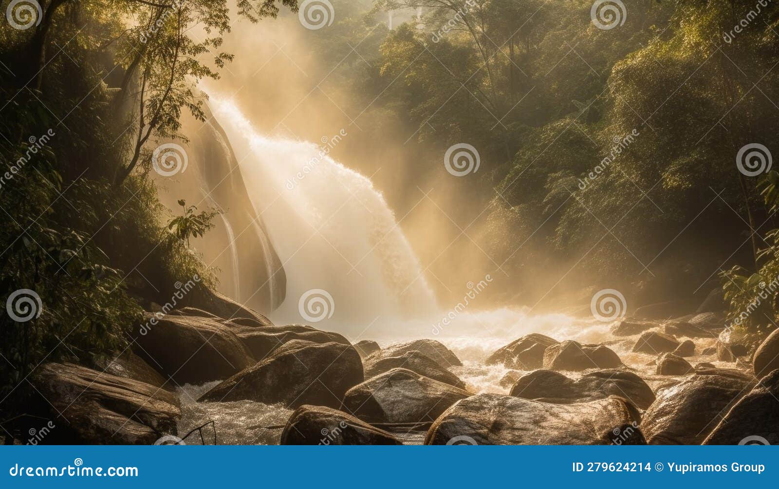 Tranquil Scene of a Waterfall in a Tropical Rainforest Ravine Generated ...