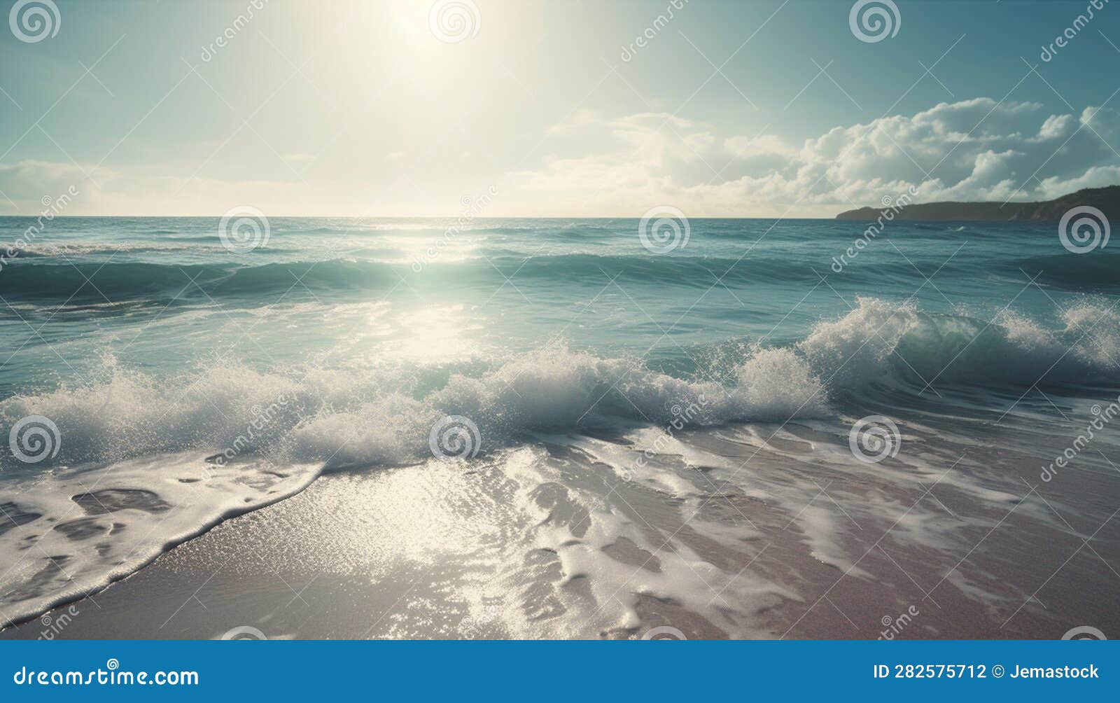 Tranquil Seascape, Breaking Waves, Reflecting Heaven Beauty in Nature ...