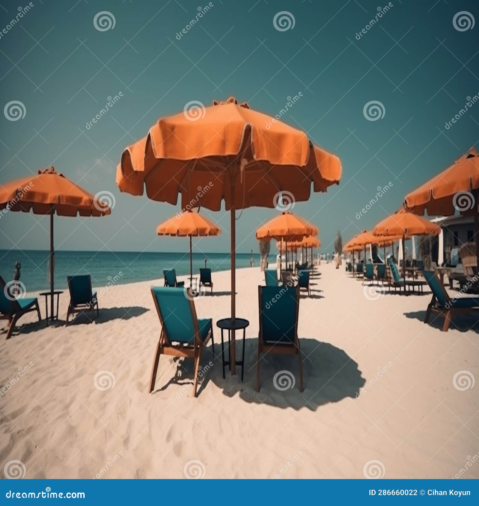 Tranquil Seaside View with Palm Trees Stock Illustration - Illustration ...