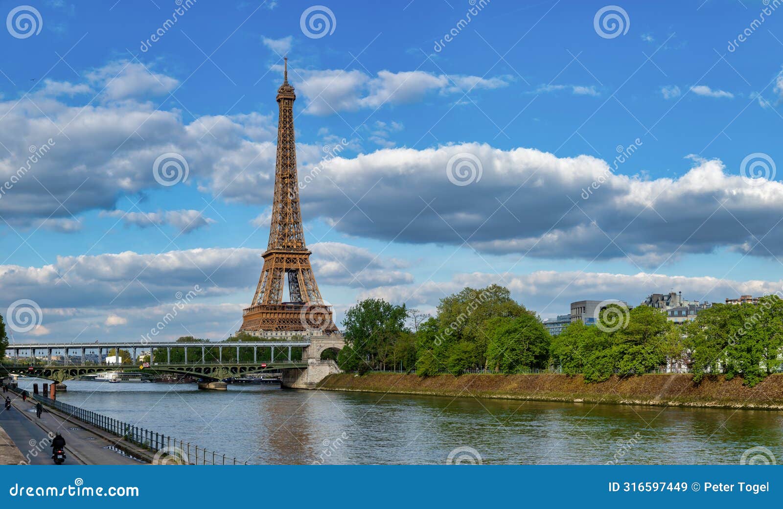 Tranquil Spring Day: River Seine Panorama with Eiffel Tower and Bir ...