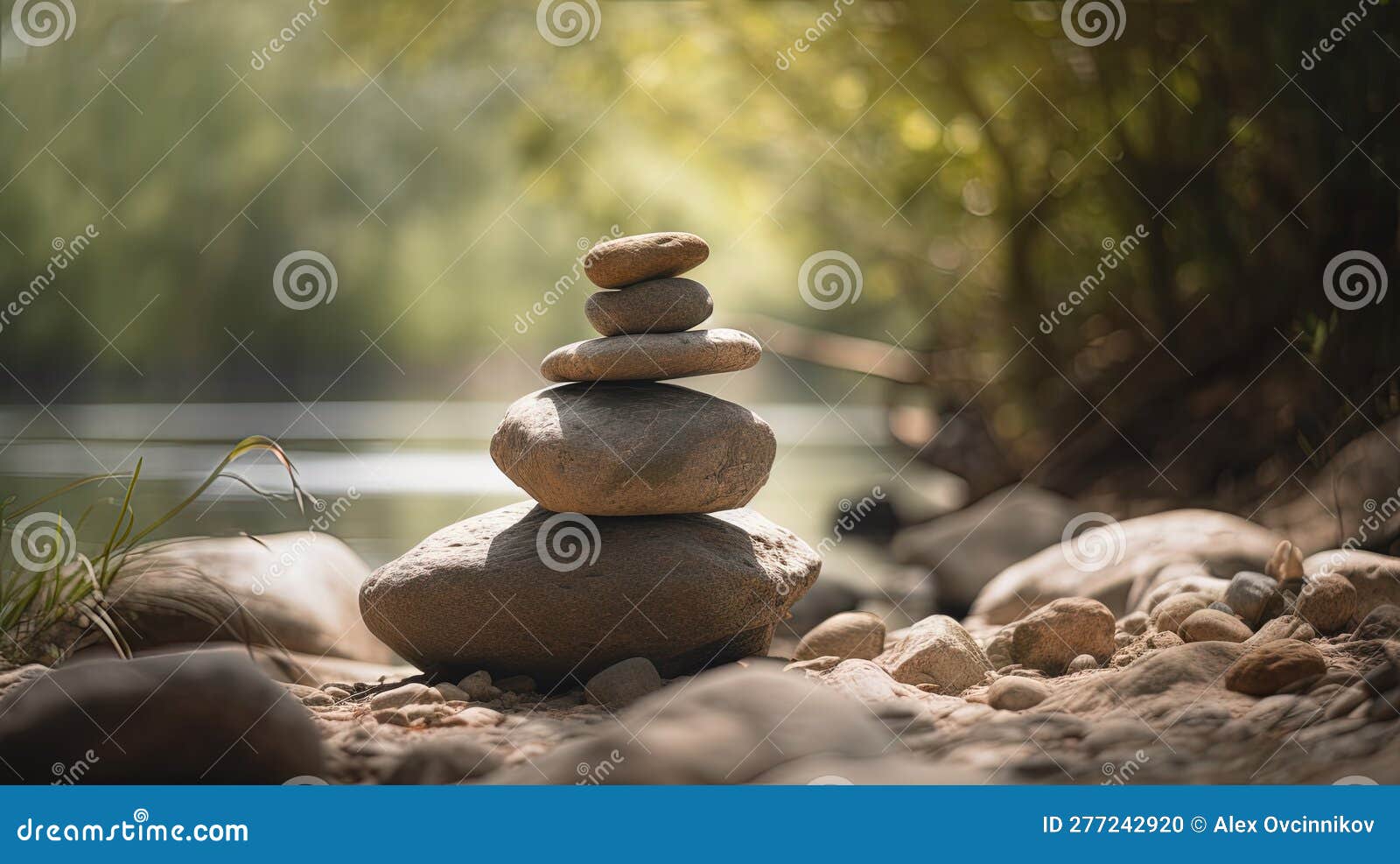 Tranquil Stack of Stones with Calming Nature Background. Stock ...