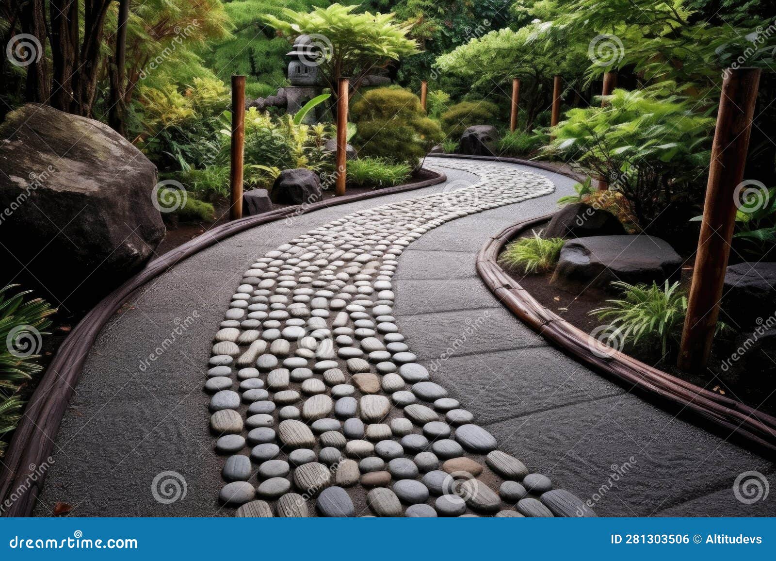 Tranquil Stone Pathway Winding through Zen Garden Stock Illustration ...