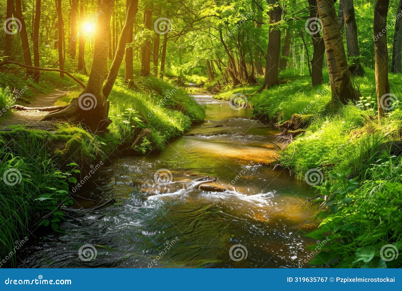 A Tranquil Stream Winding Its Way Through A Lush Forest Generated By AI ...