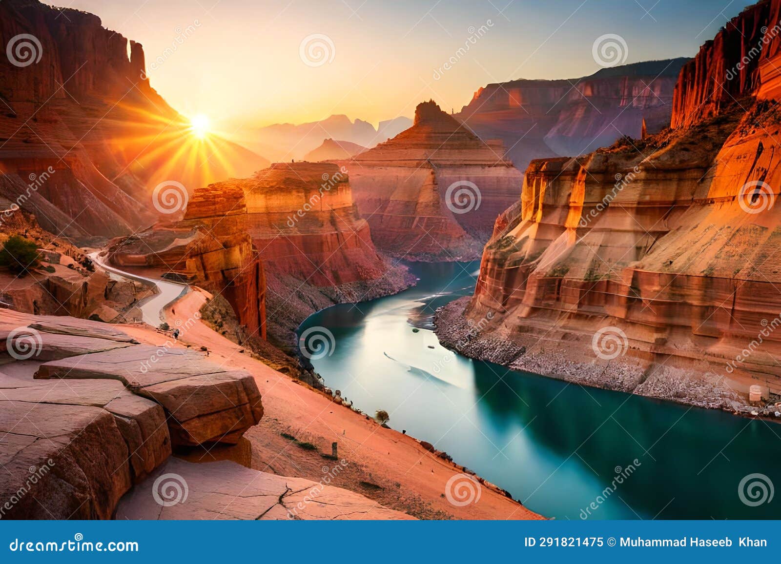 A Tranquil, Sun-drenched Canyon with a Meandering River Cutting through ... A Tranquil, Sun-drenched Canyon with a Meandering River Cutting through ...
