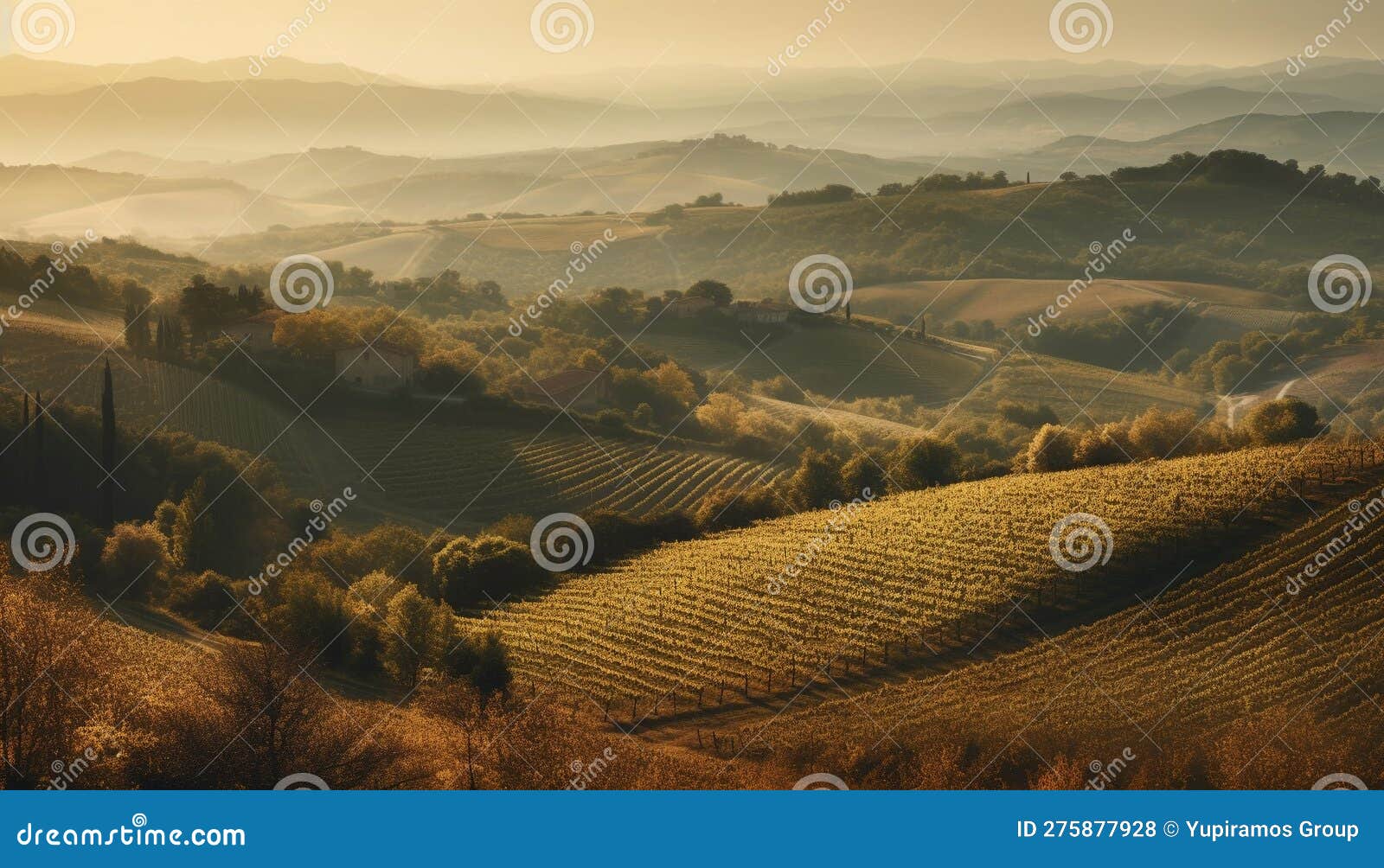 Tranquil Sunrise Over Idyllic Italian Vineyard Landscape Generated by ...