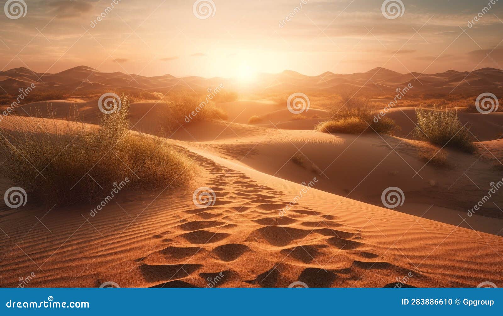 Tranquil Sunrise Over Rippled Sand Dunes in Africa Generated by AI ...