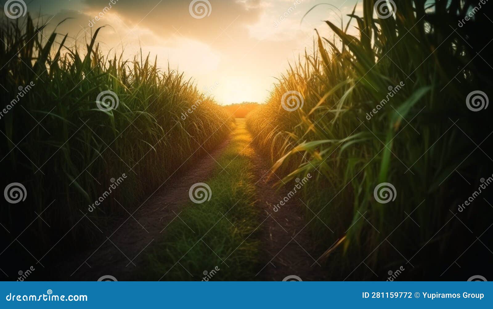 A Tranquil Sunset Over a Corn Crop in a Rural Scene Generated by AI ...