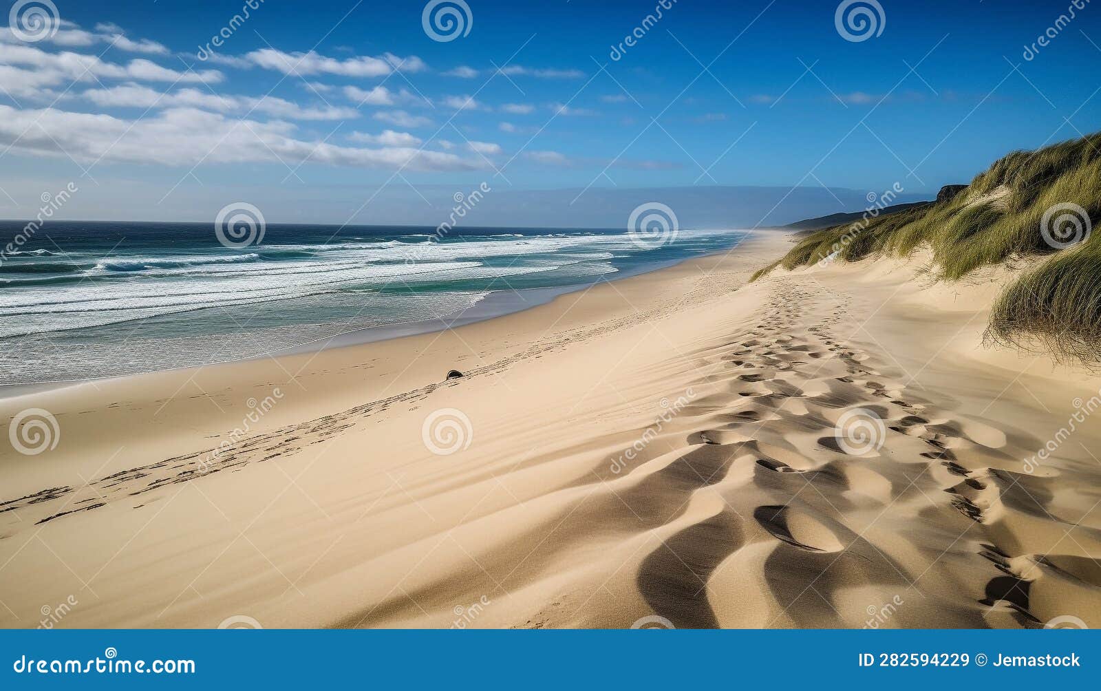 Tranquil Sunset Over Idyllic Sand Dunes, Rippled Waters Edge Beauty Generated by AI Stock ...