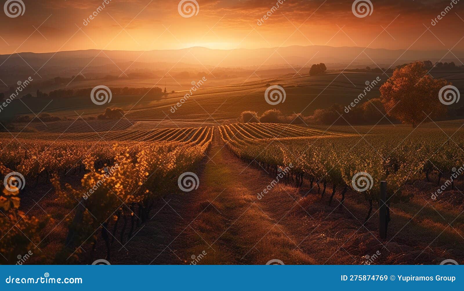 Tranquil Sunset Over Italian Vineyard in Autumn Generated by AI Stock ...