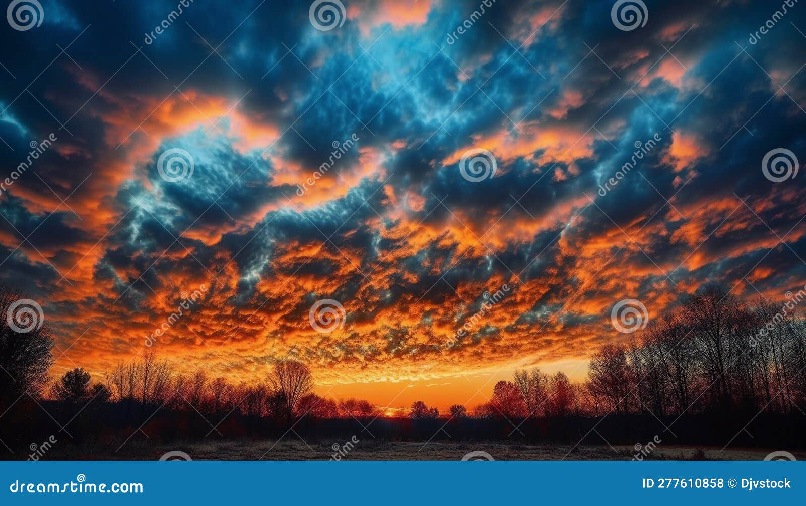 A Tranquil Sunset Over a Rural Landscape, Backlit by Sunlight Generated ...