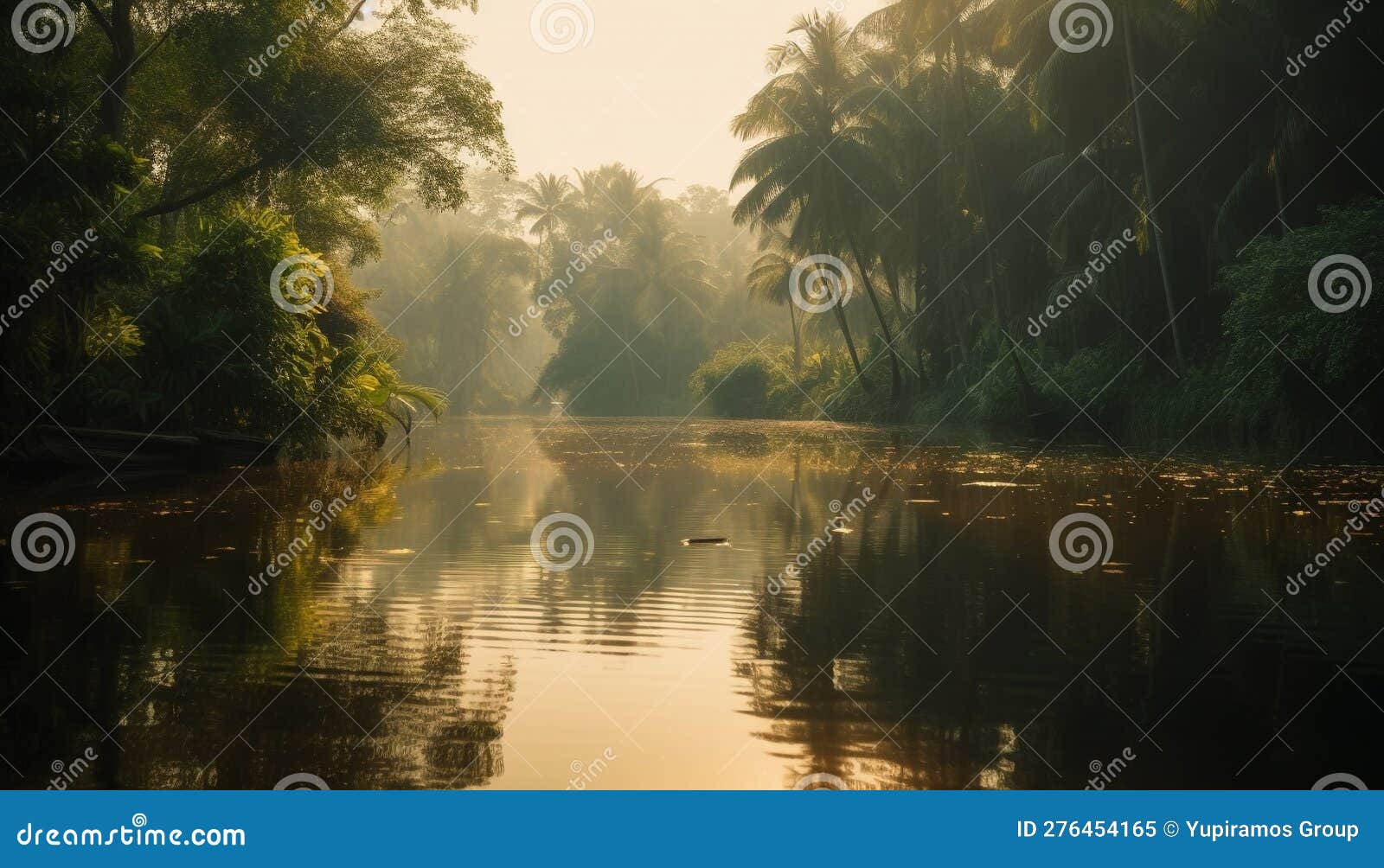Tranquil Sunset Over Tropical Rainforest and Pond Generated by AI Stock ...