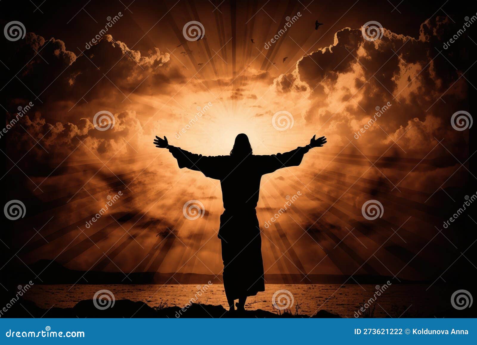 A Tranquil Sunset with the Silhouette of Jesus, Created with Generative ...