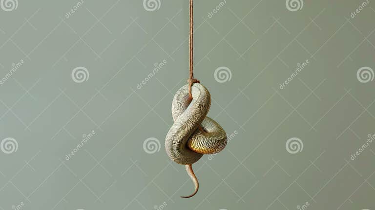 Serene Snake Hanging on a String Against a Plain Background Stock ...