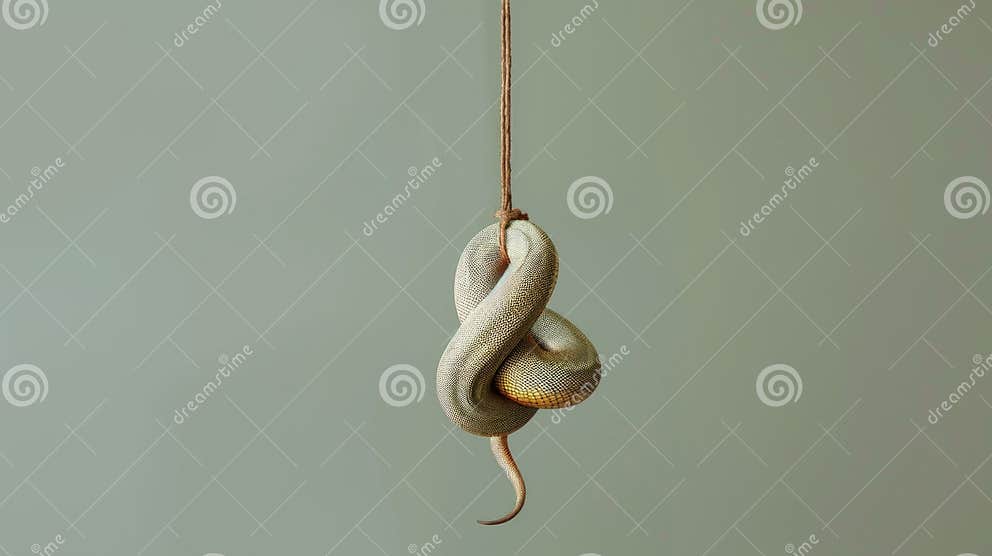 Serene Snake Hanging on a String Against a Plain Background Stock ...
