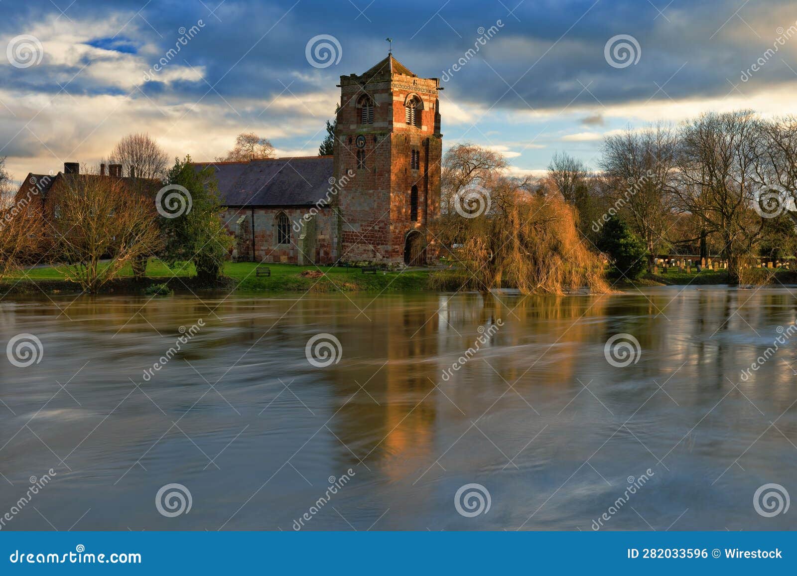 Tranquil View of the Church at Atcham, Shropshire, England, Reflected ...