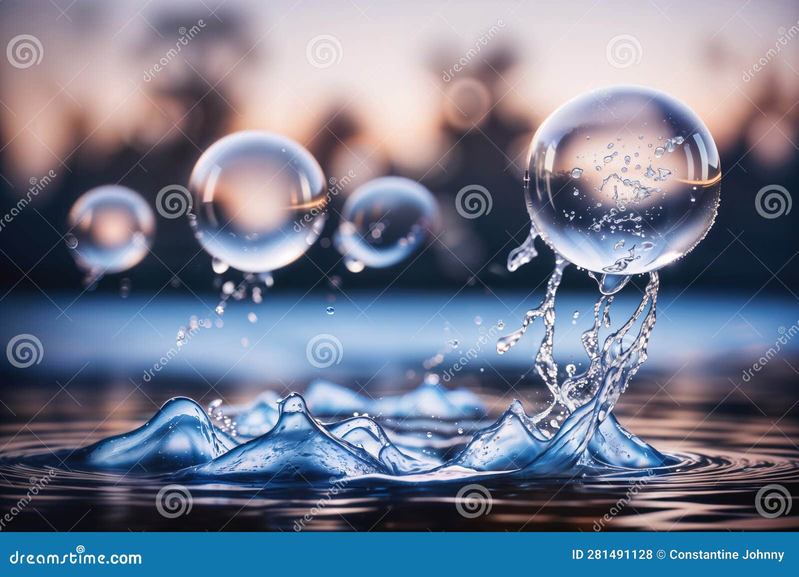 A Group of Bubbles Floating on Top of a Body of Water. Created with ...