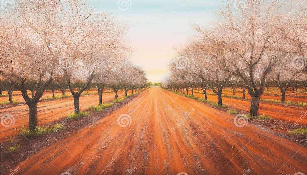 Tranquil Vineyard Sunset, Multi Colored Fruit Trees in a Row Generated ...